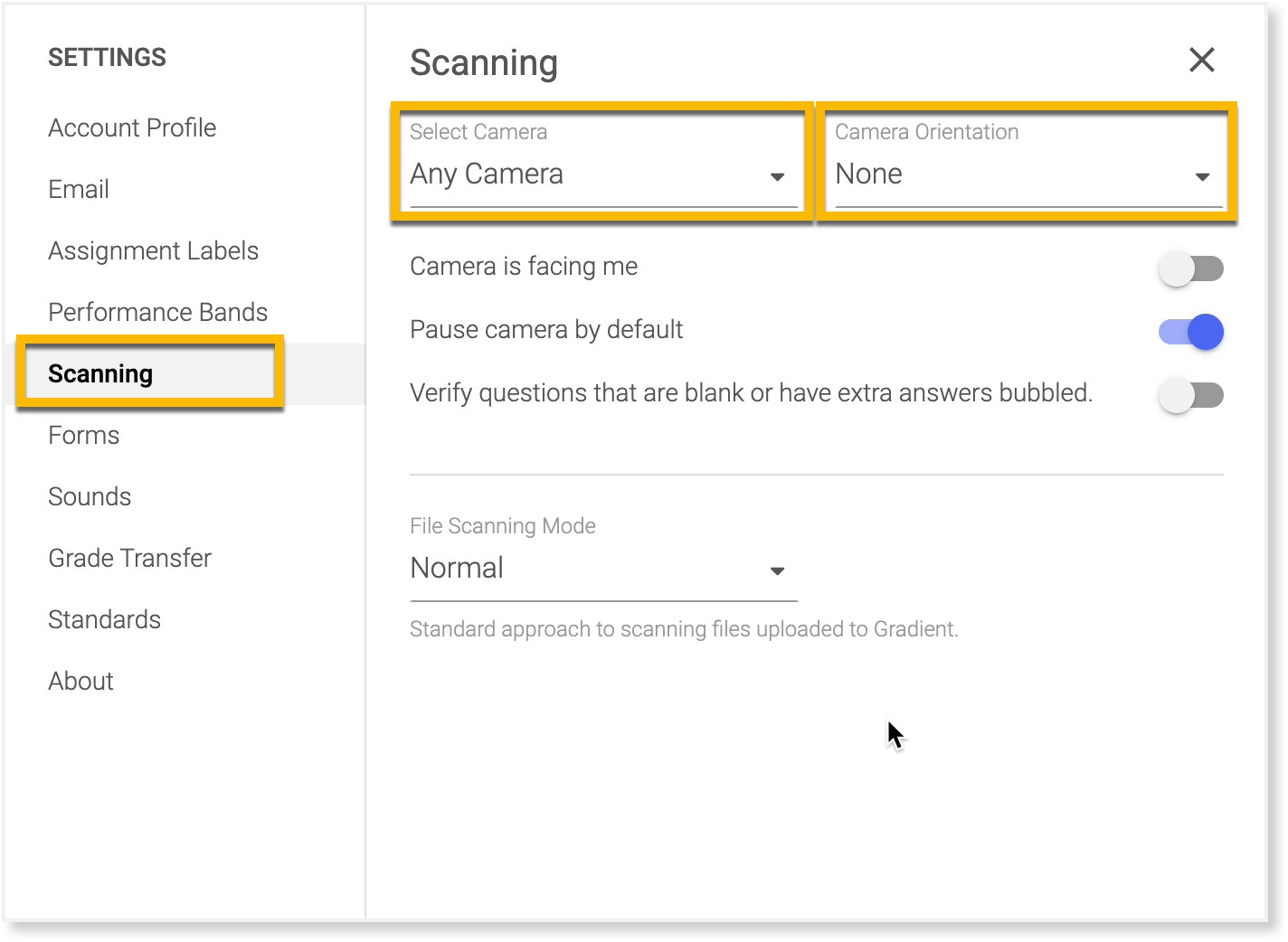Scanning Settings – Gradient Help Center