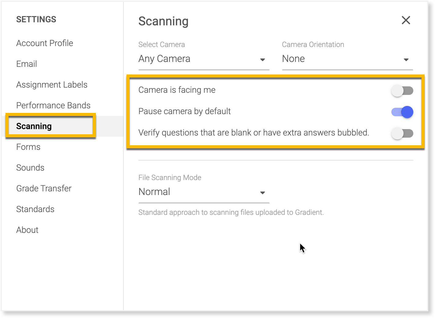 Scanning Settings – Gradient Help Center