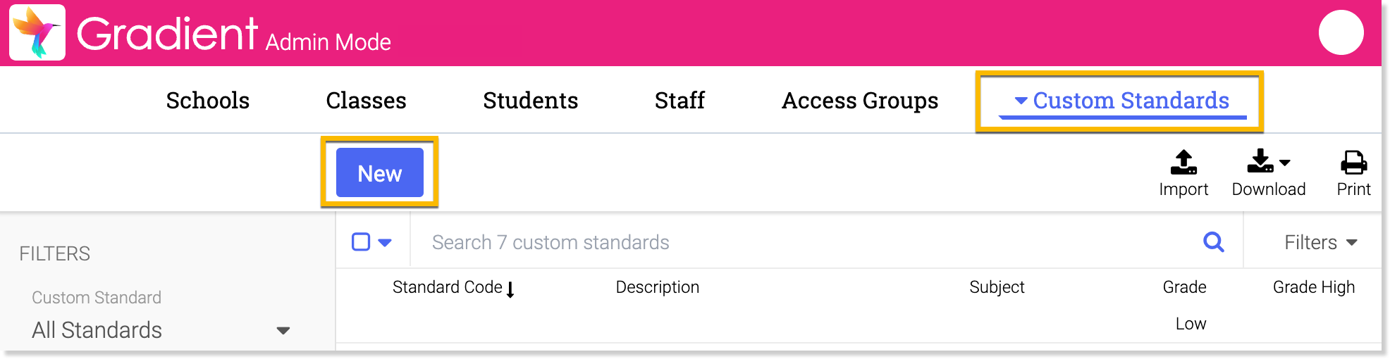 Custom Standards – Gradient Help Center